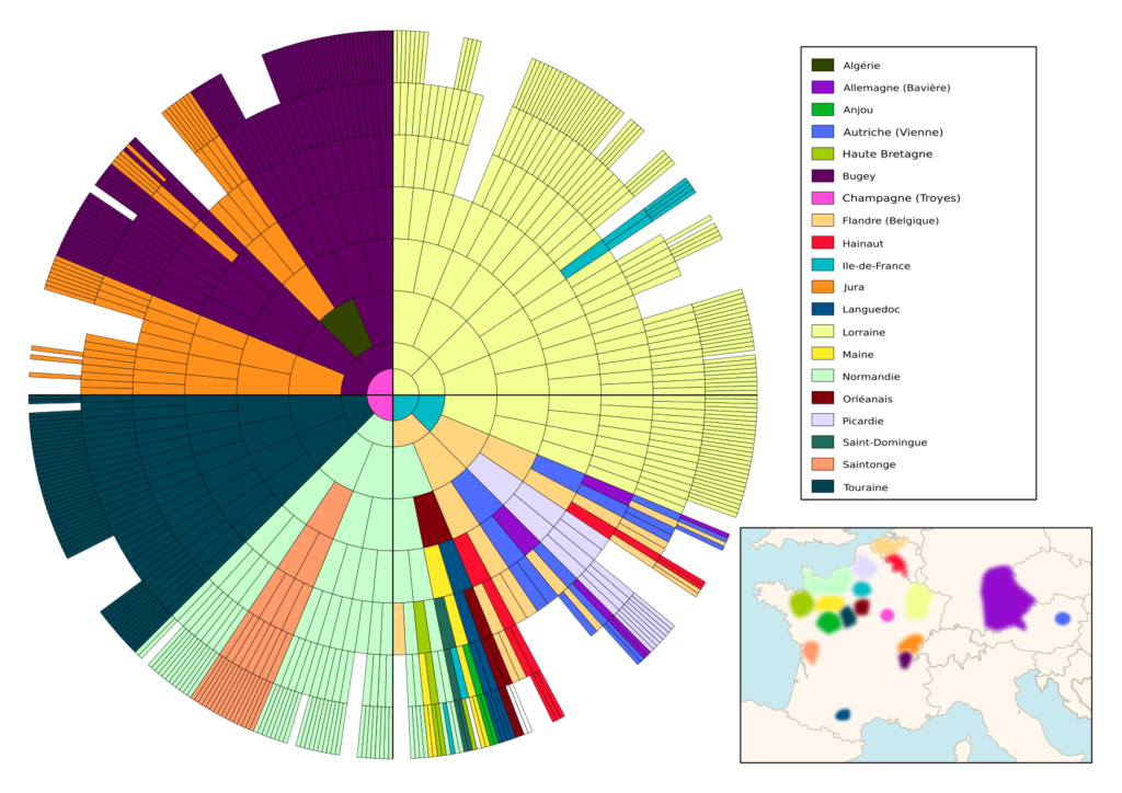 data visualization : All my known ancestors colored by their place of ...