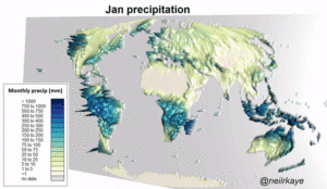 data visualization : Annual global cycle of precipitation (rainfall or ...