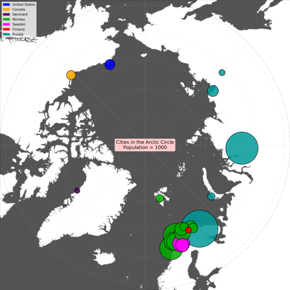 data visualization : Cities in the Arctic Circle with a Population (pop ...