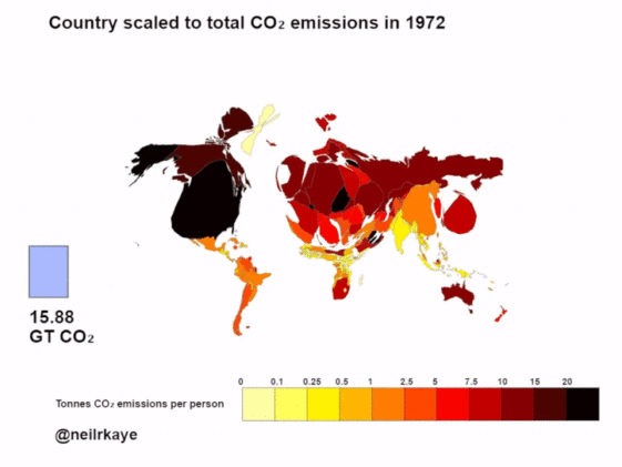 data visualization : Countries scaled by total CO2 emissions 1971 to ...