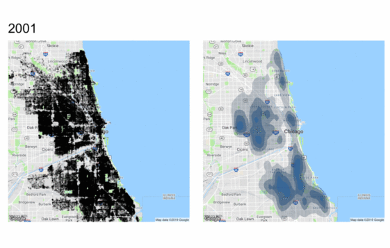 data visualization : Heatmap of violent crime in Chicago 2001-2018 [OC ...