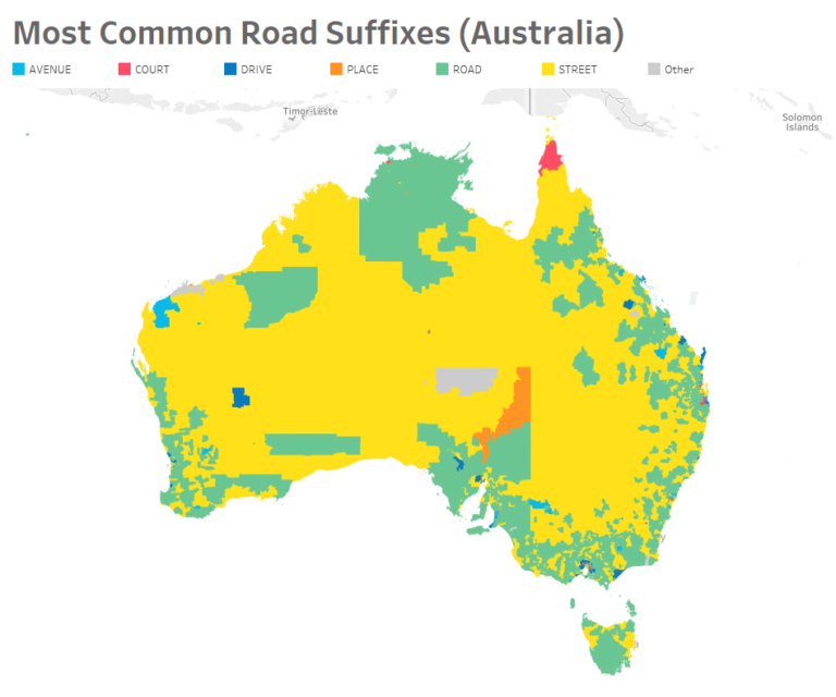 data visualization : Mapping the most common Australian road suffixes ...