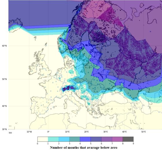 data visualization : Number of months that avarage below zero in Europe ...