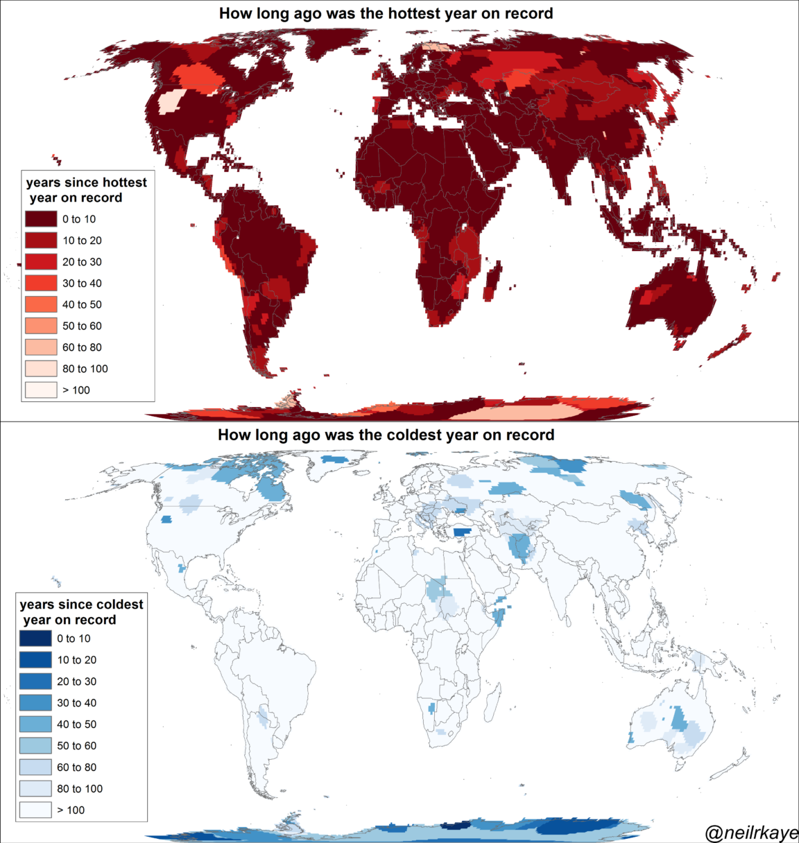 data visualization : World maps showing number of years since it was a ...