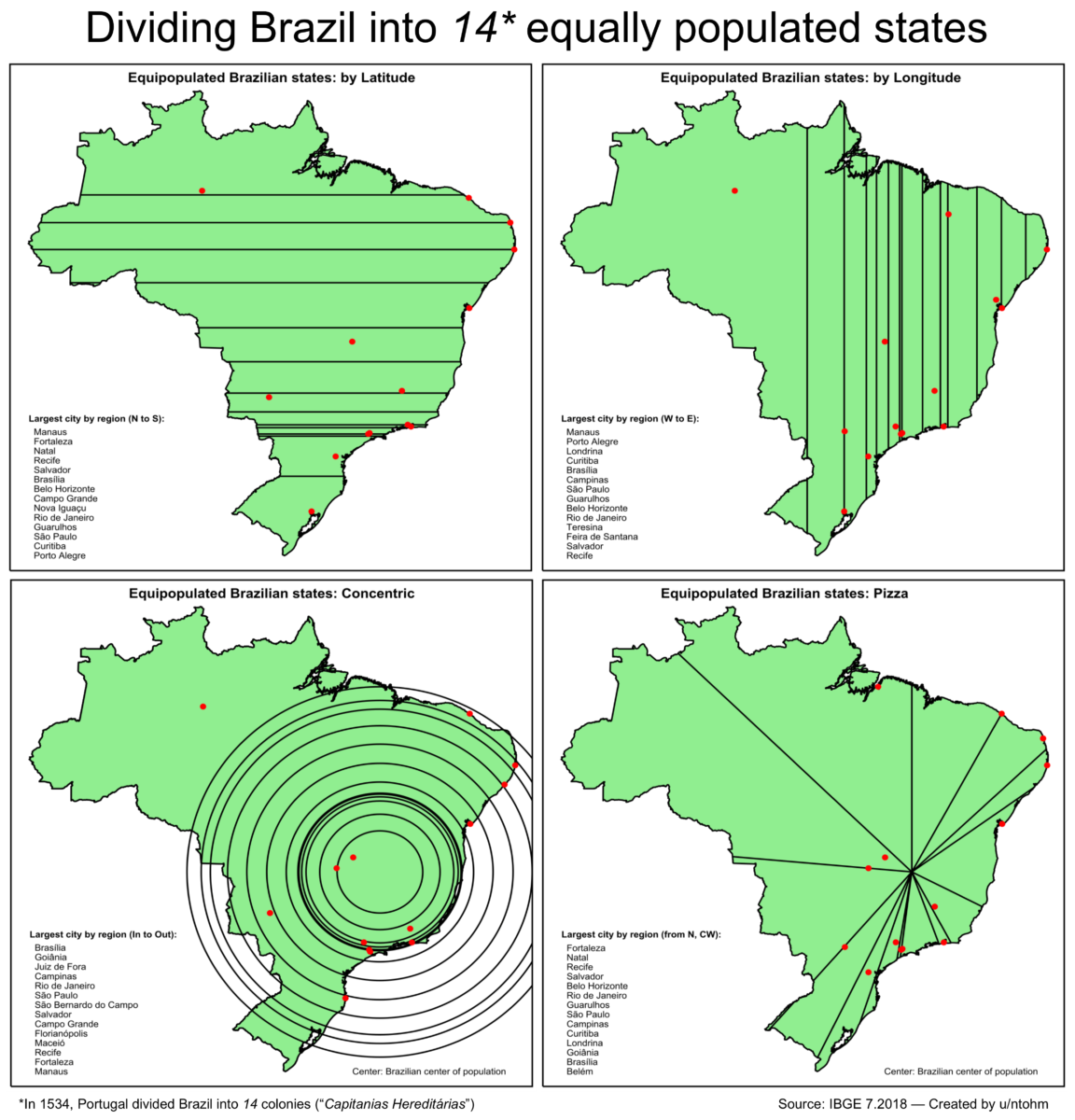 Map : 4 ways to divide Brazil into equally populated regions [OC ...
