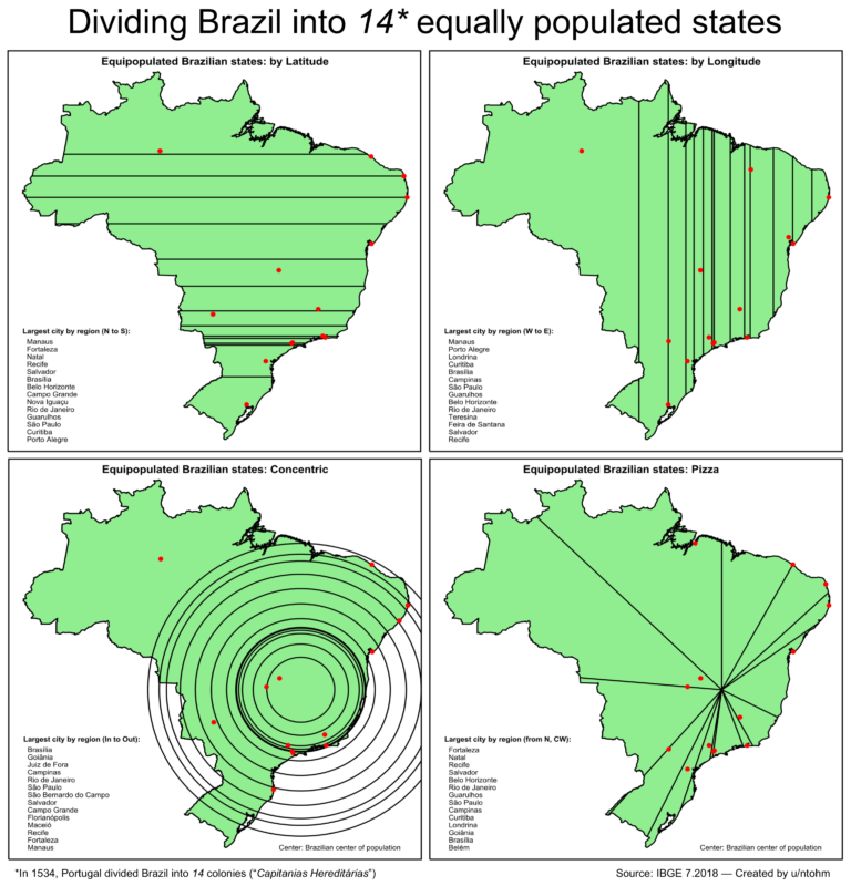 Map : 4 ways to divide Brazil into equally populated regions [OC ...