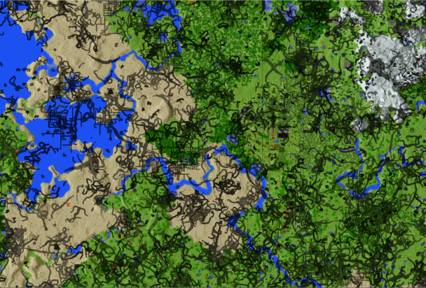 Map : A Map of a Minecraft world, with an overlay of the auto-generated ...