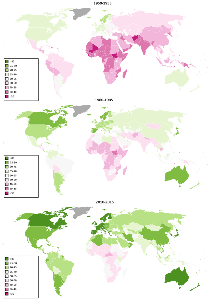 Map : Change in life expectancy between 1950 and 2015 [1427×2000][OC ...