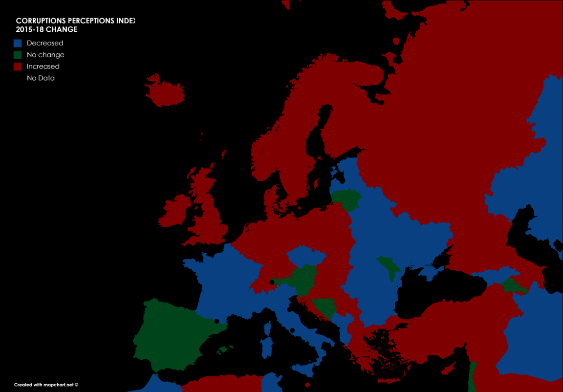 Map : Corruption change in Europe according to Transparency ...