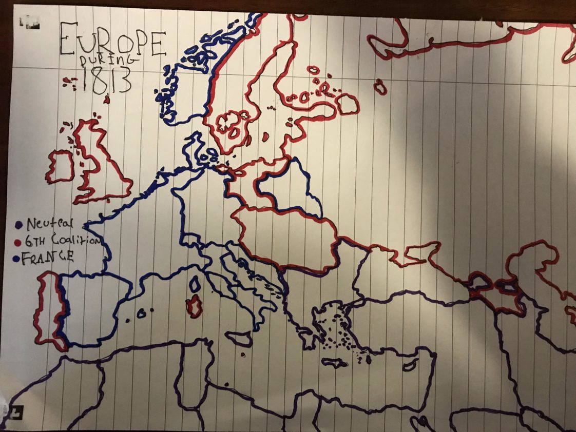 Map : Europe 1813, during the War of the Sixth Coalition, freehand ...