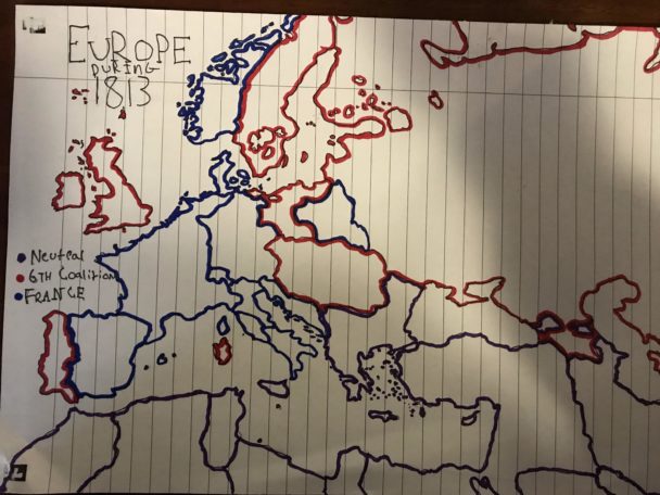 Map : Europe 1813, during the War of the Sixth Coalition, freehand ...