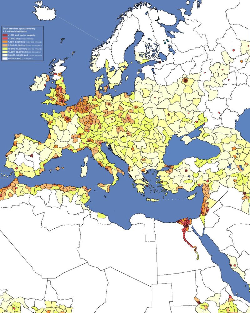 Map : Europe population density absolute amount - Infographic.tv ...