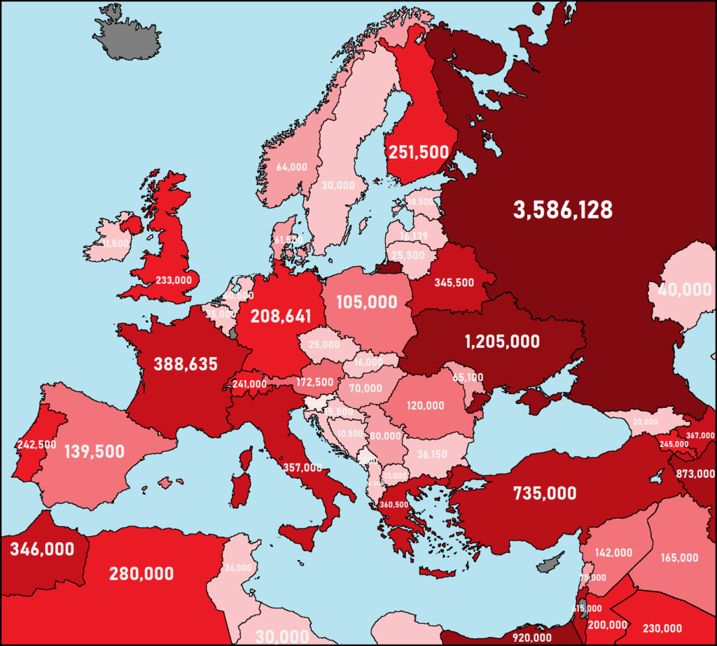 Map : European Countries by Total Military Personnel (Active-Reserve ...