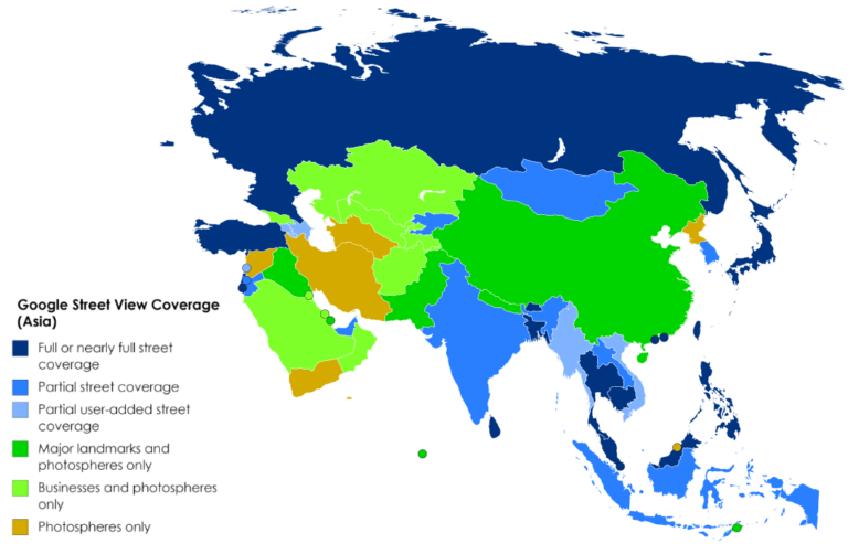 Map : Google Street View Coverage (Asia) (OC) – Infographic.tv – Number ...