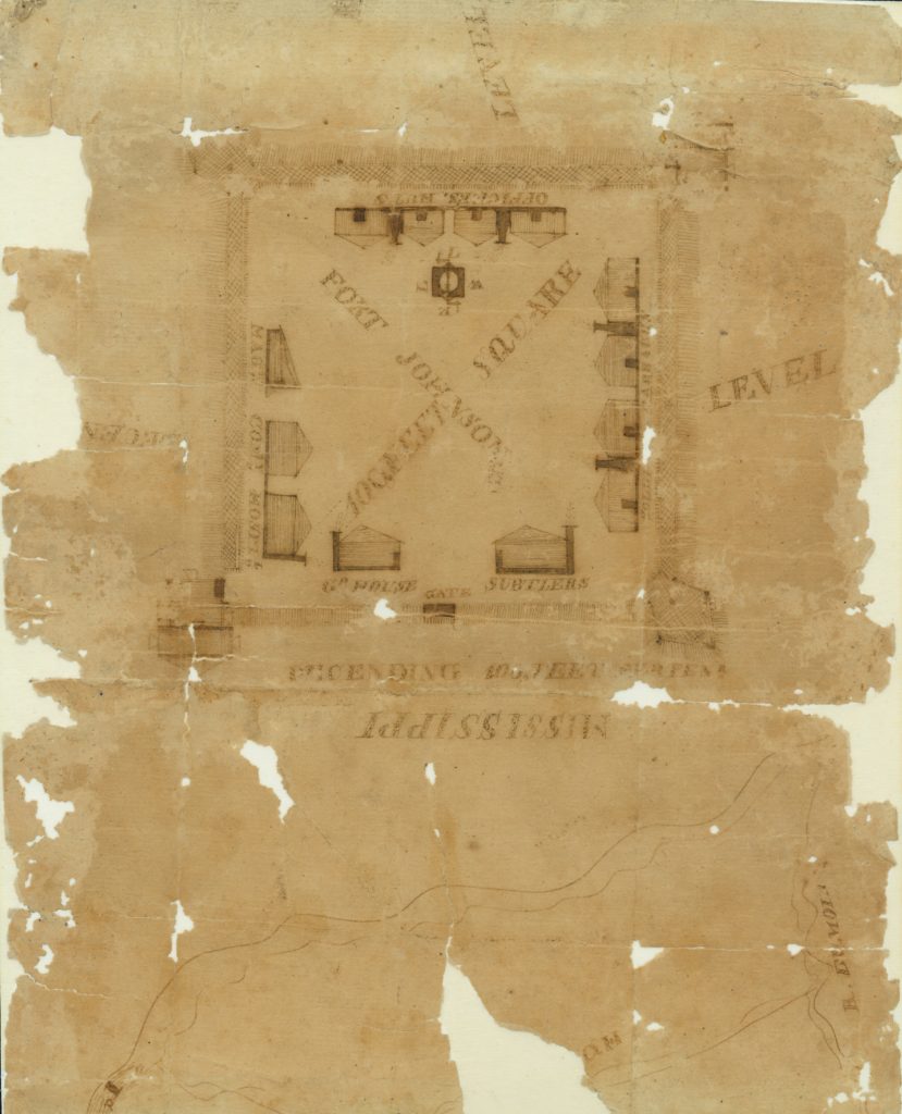 Map : Hand-drawn map of Fort Johnson in Davenport, Iowa, during the War ...
