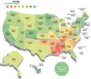Map : Life expectancy in the United States – Infographic.tv – Number ...
