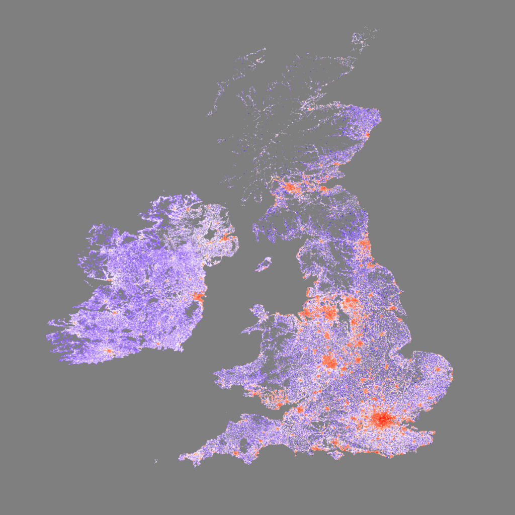 Map : Map of Most of British Isles made by where people live [OC ...