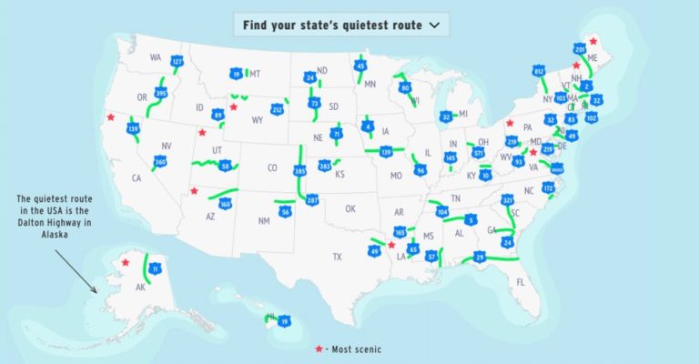 Map : Mapping the Quietest and Most Scenic Routes in America ...