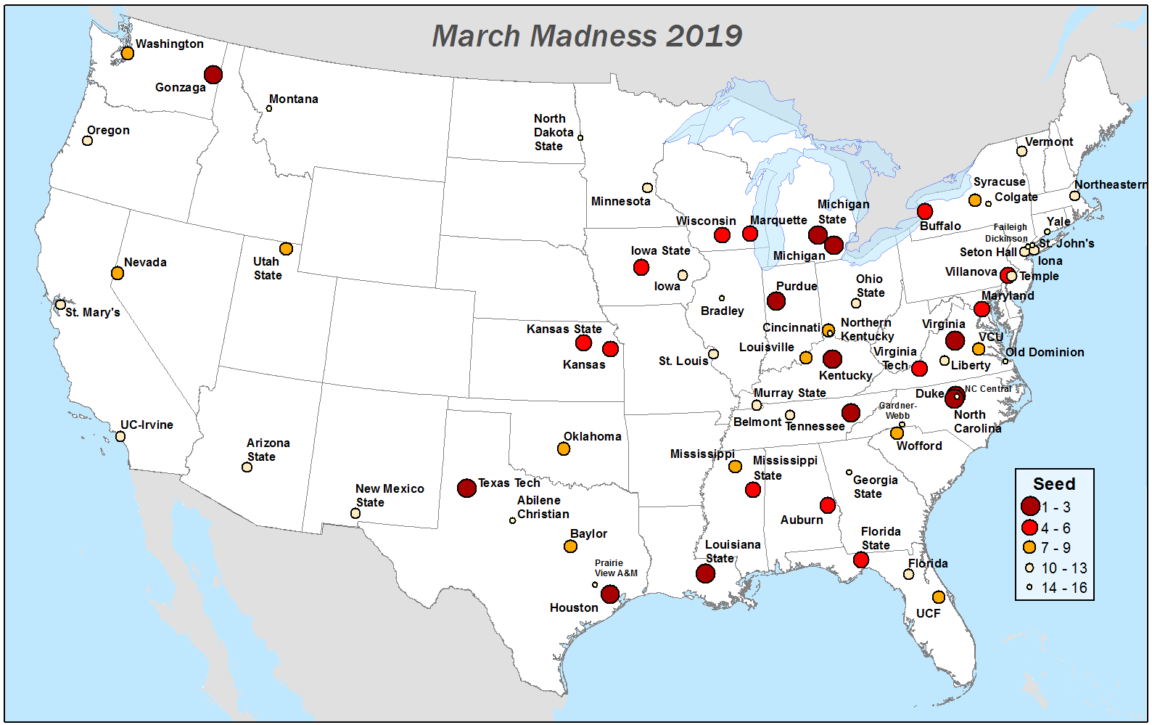 Map : March Madness 2019 [OC] – Infographic.tv – Number one ...