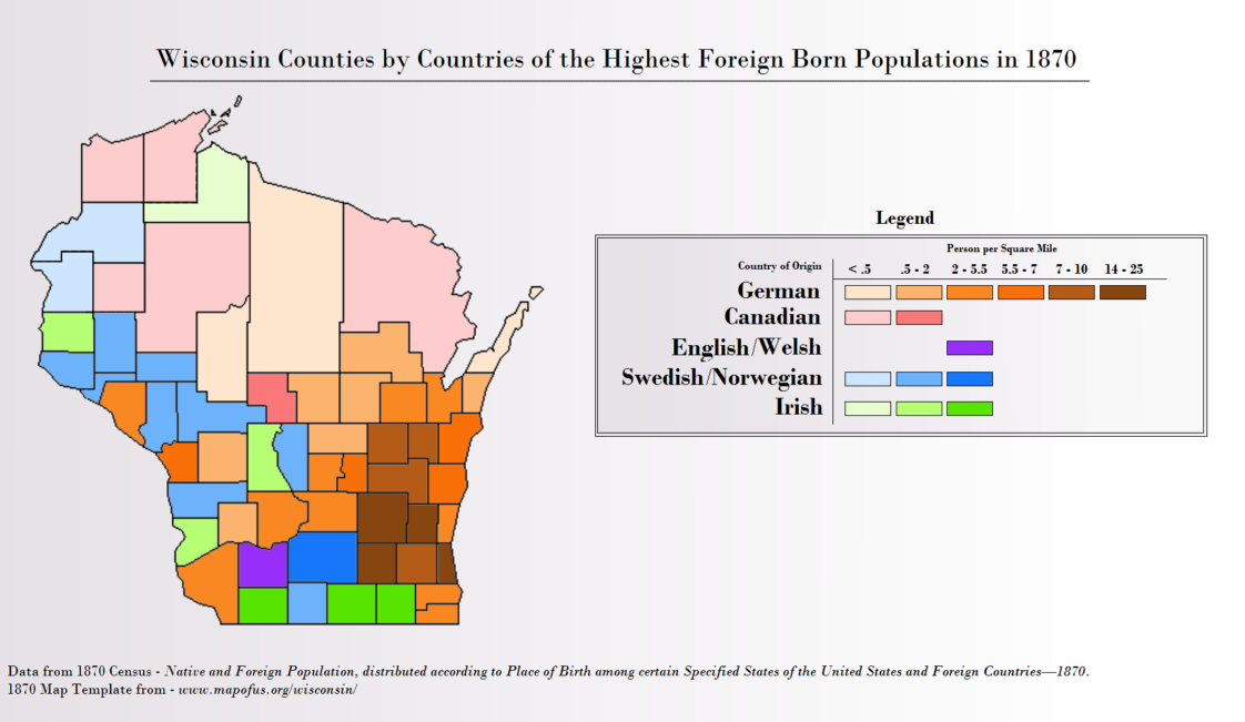 Map : My First Map – Wisconsin by Highest Foreign Born Pop in 1870 ...