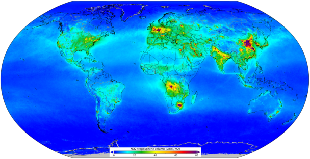Map : Nitrogen dioxide worldwide [you can actually see the shipping ...