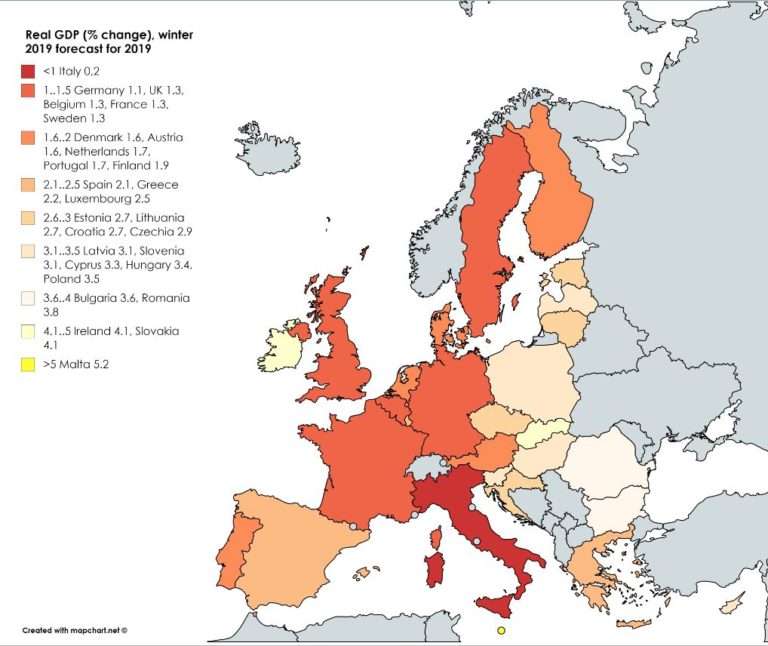 Map : [OC] Forecast of GDP in EU, forecast for 2019 – Infographic.tv ...