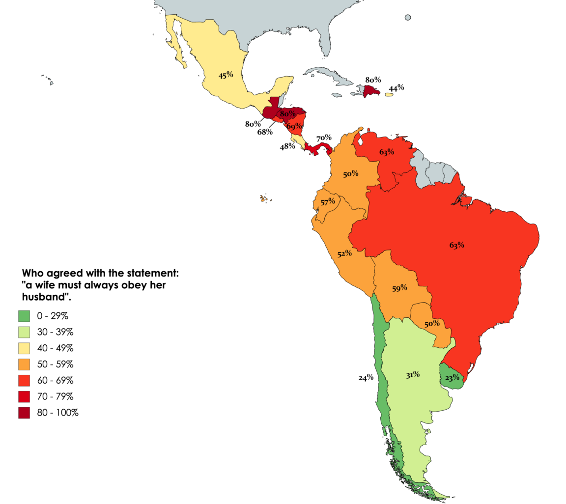 Map : Percentage of Latin Americans who agree that wives should always ...