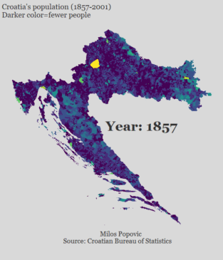 Map : Population of Croatia, 1857-2001, darker color=fewer people (see ...