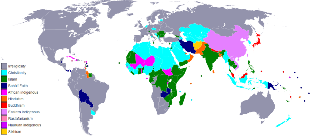 Map : Second largest religious belief of each country (OC ...