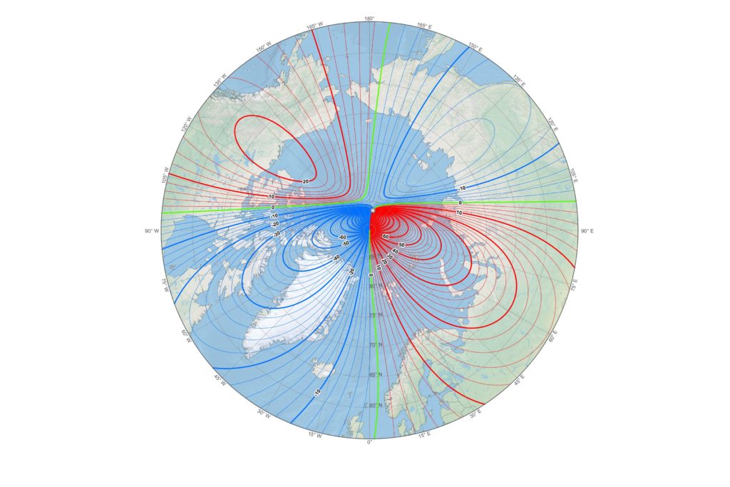 Map : This map shows the location of the north magnetic pole (white ...