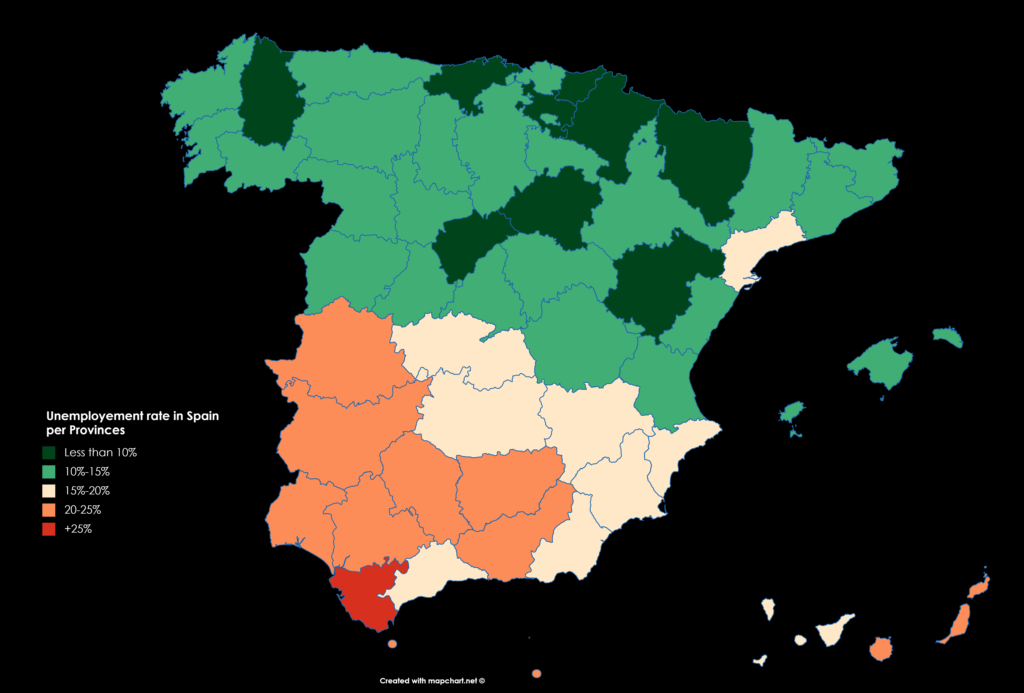 Map : Unemployement rate in Spain per Provinces – Infographic.tv ...