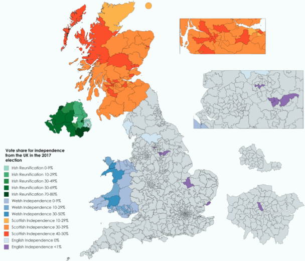 Map : Vote share in the 2017 UK election in favour of parties wanting ...