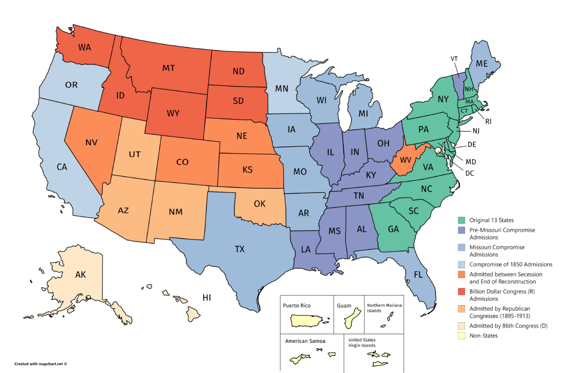 data visualization : Dates US Territories Achieved Statehood [OC ...