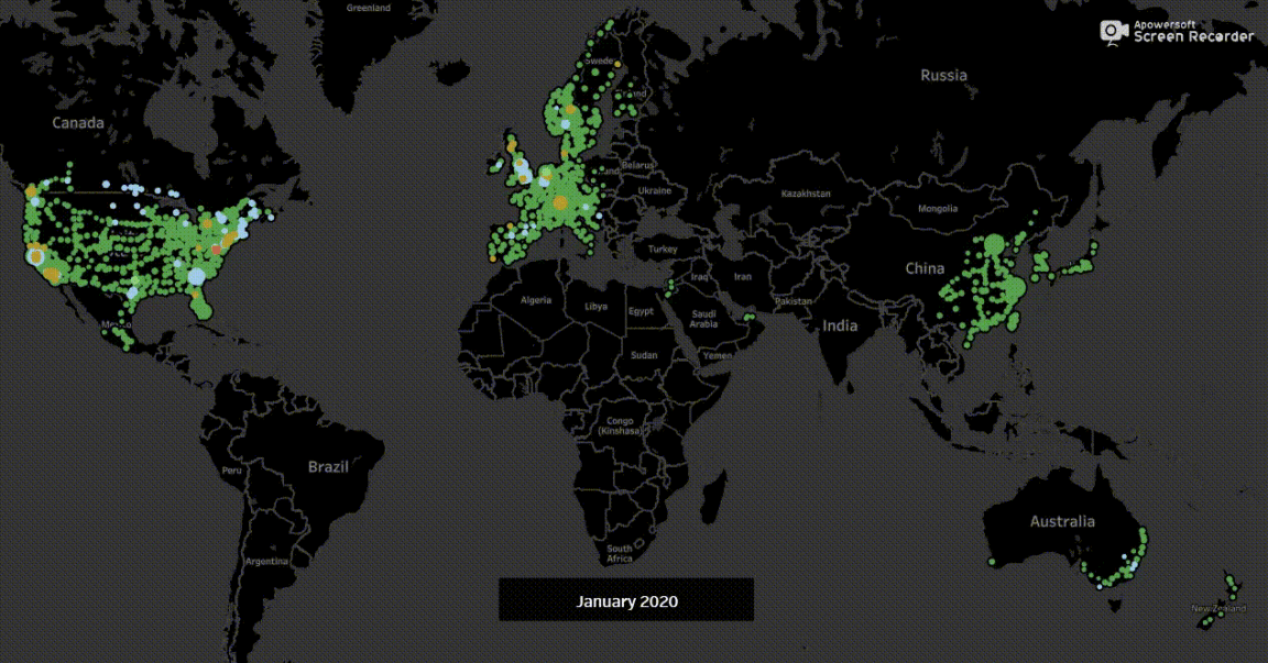 data visualization : Growth of the Tesla supercharger – Nov 2012 to Feb ...