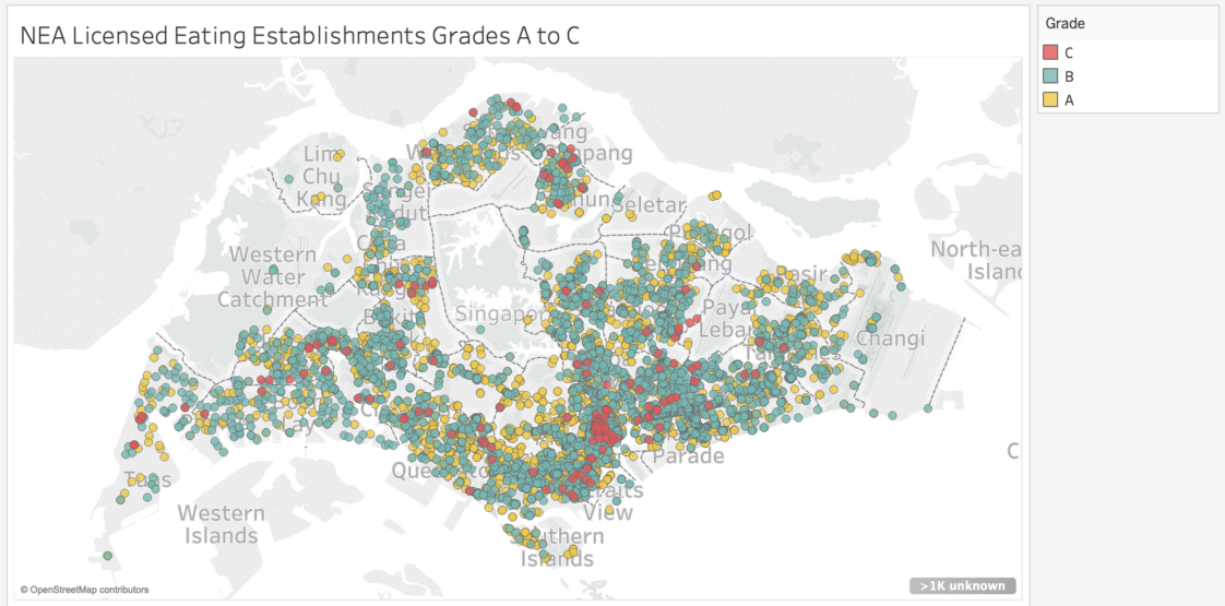 data visualization : Map of Hygiene-graded food places in Singapore [OC ...