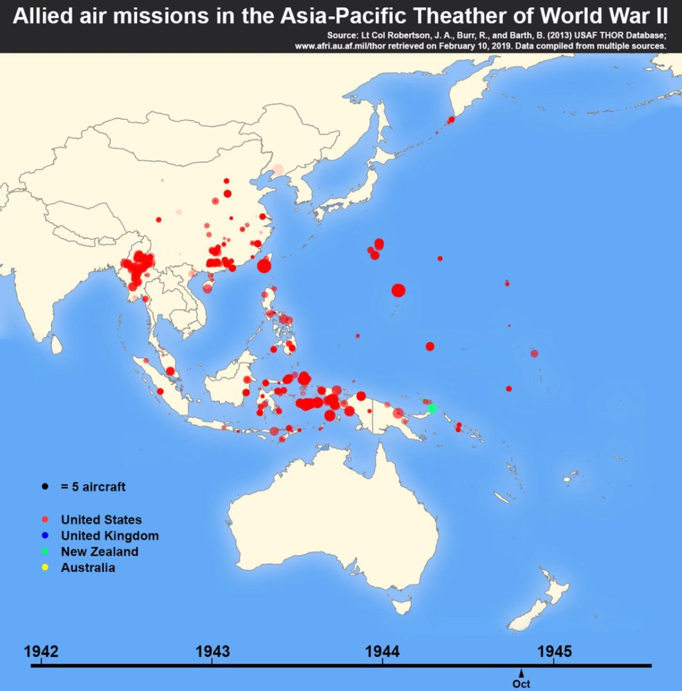 data visualization : [OC] Allied air missions in the Asia-Pacific ...