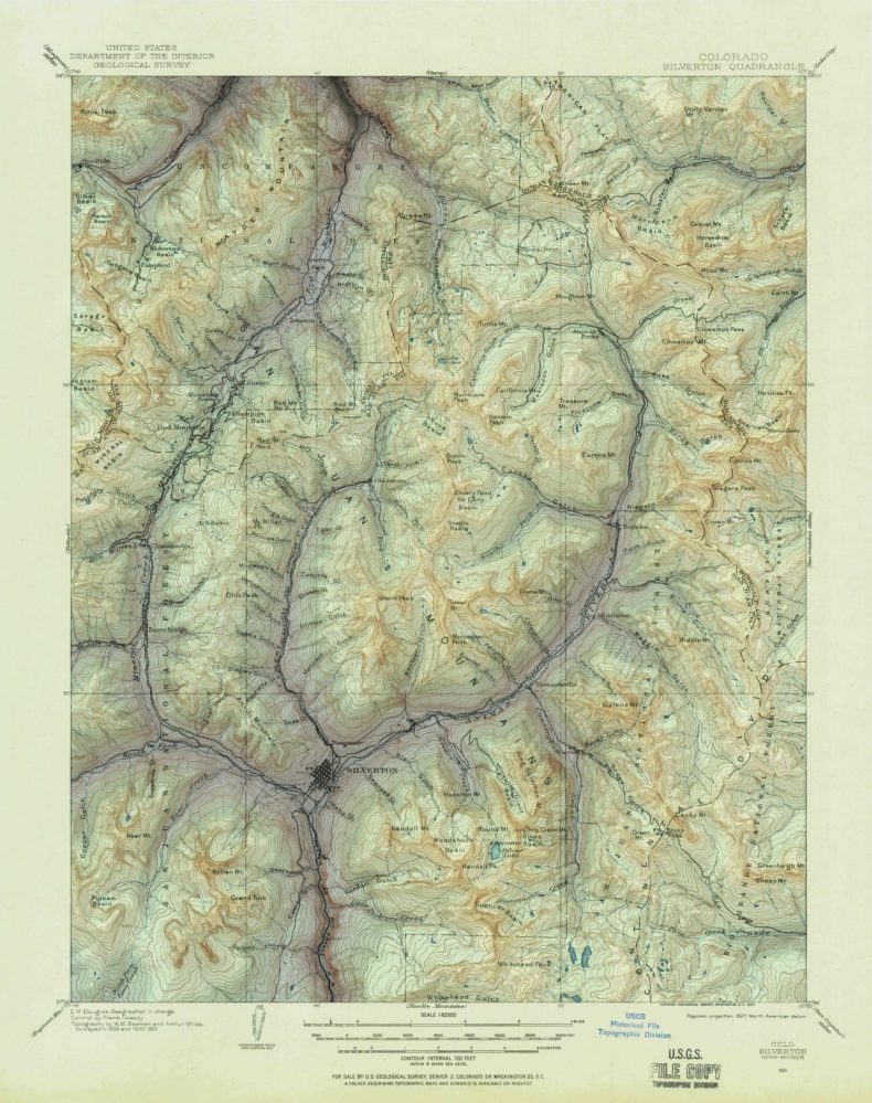 Map : 1927 USGS topographic map of the area surrounding Silverton, CO ...