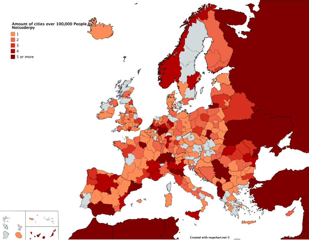 Map : Amount of cities with over 100,000 People – Infographic.tv ...