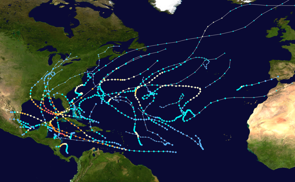 Map : Atlantic Hurricane Season 2005 – The most active Atlantic ...