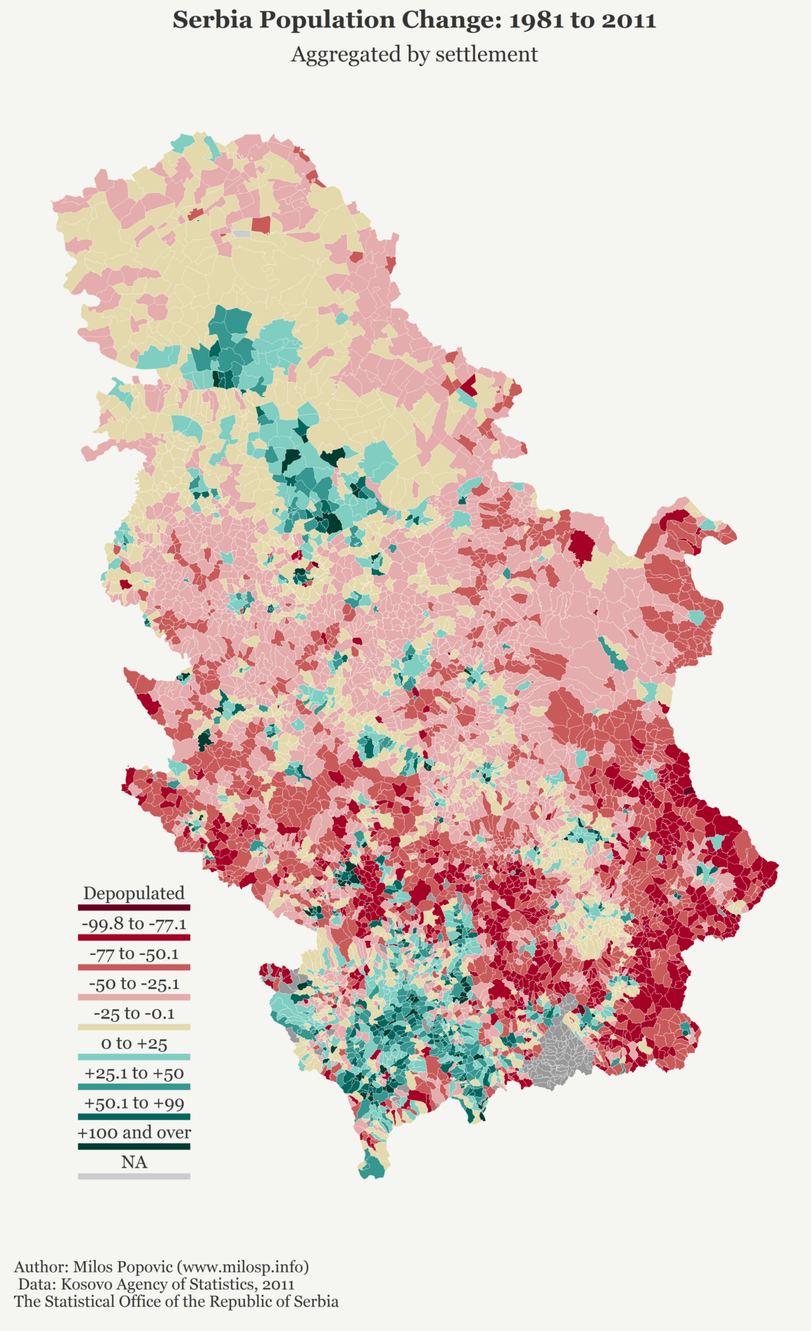 Map : Change in Serbia’s population: 1981 to 2011 (see more maps @ www ...