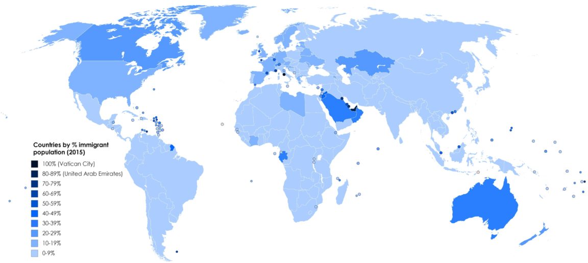 Map : Countries by % immigrant population (2015) – Infographic.tv ...