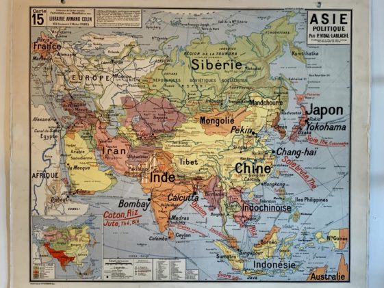 Map : French map of Asia with trade routes for opium, spices, gold ...