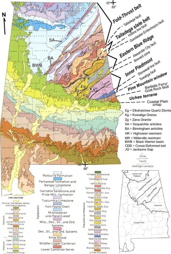 Map : Geological Map of Alabama, the southern terminus of the ...