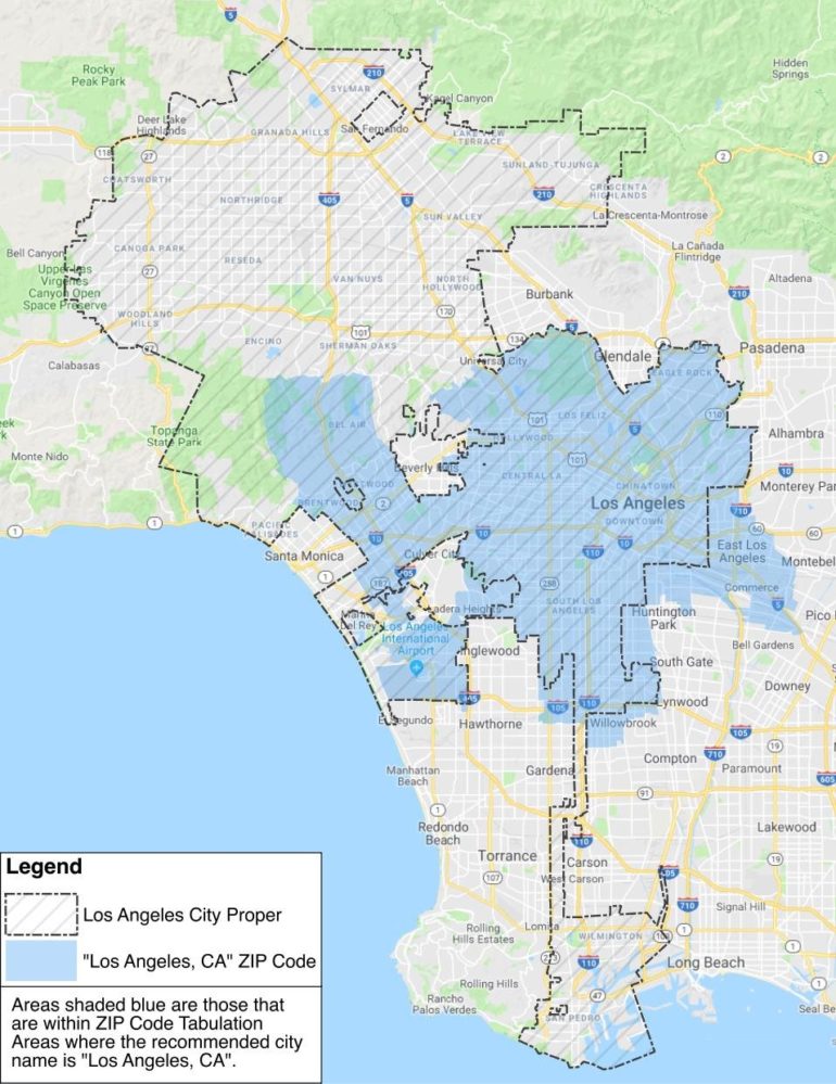 Map : Municipal boundaries of the City of Los Angeles vs. areas with a ...