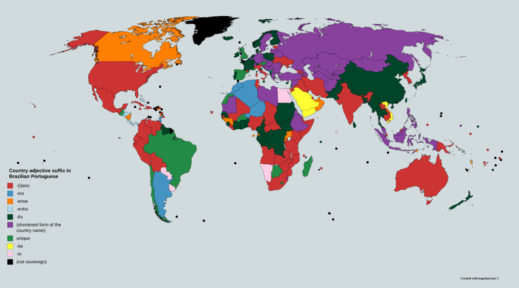 Map : [OC] Country adjective suffixes in Brazilian Portuguese ...