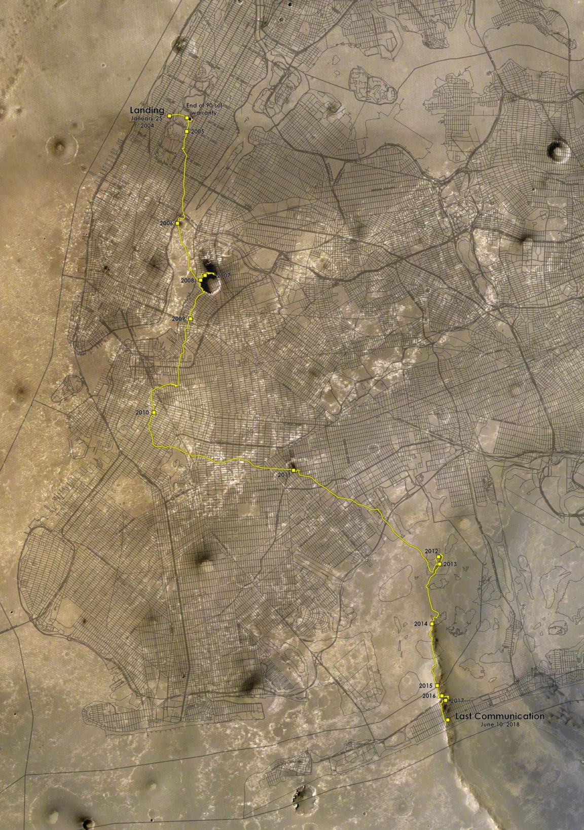 Map : Opportunity Meridiani Planum Traverse - NYC streetmap scale ...