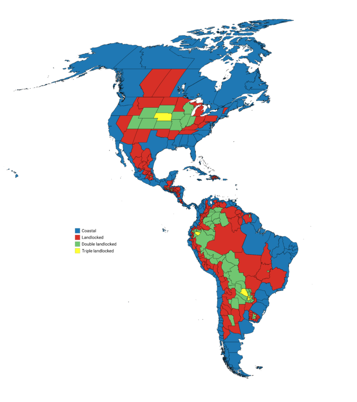 Map : Sea access on The Americas by sub-national states/provinces ...