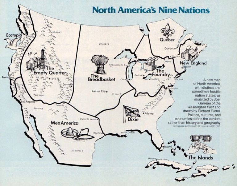 Map : The Nine Nations of North America, 1981. By Joel Garreau ...