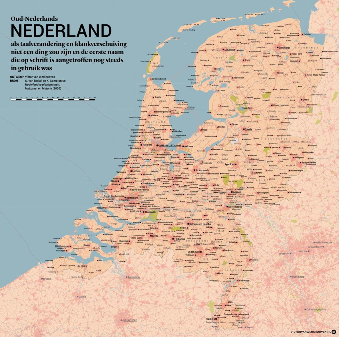 Map : The original old-Dutch names of cities in The Netherlands ...
