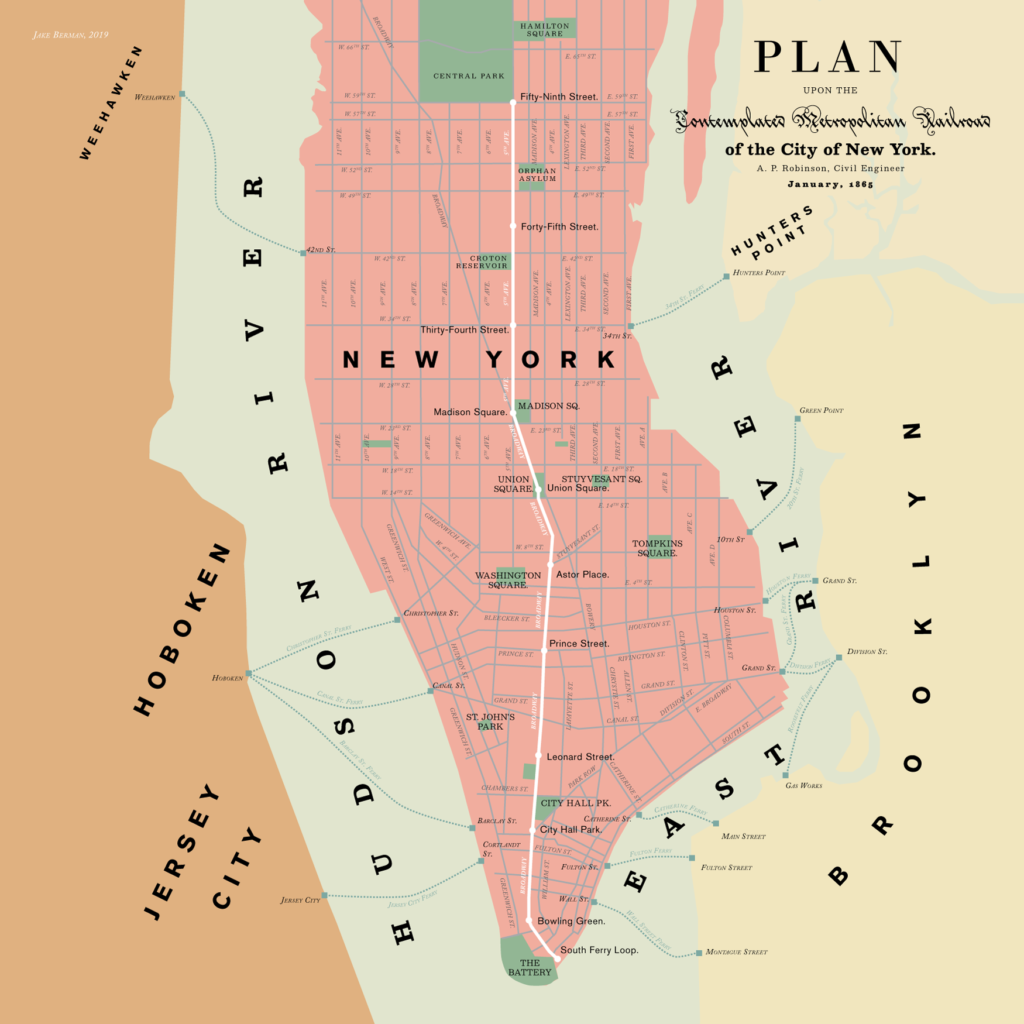 Map : The very first NYC subway plan, from 1865, was meant to be ...